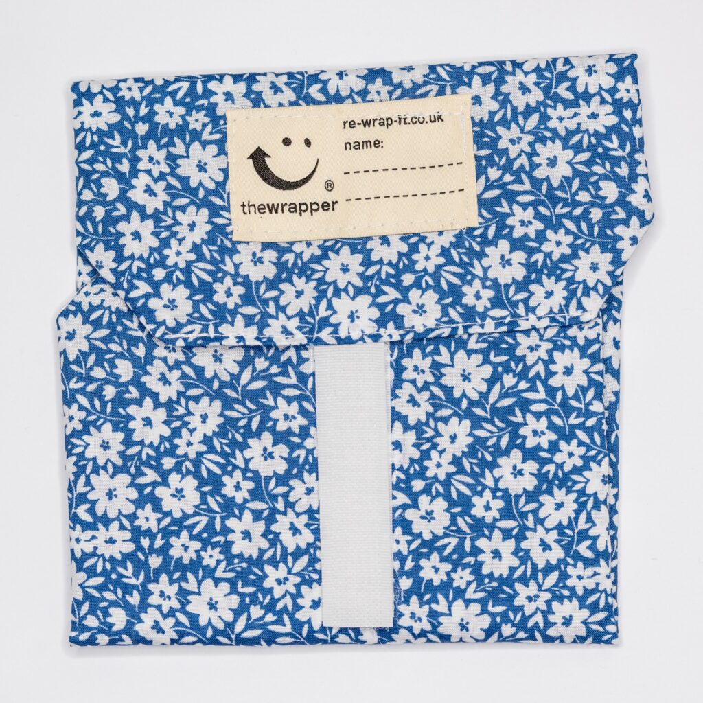 Dark Blue Floral Reusable Sandwich Wrapper. Made in Scotland.