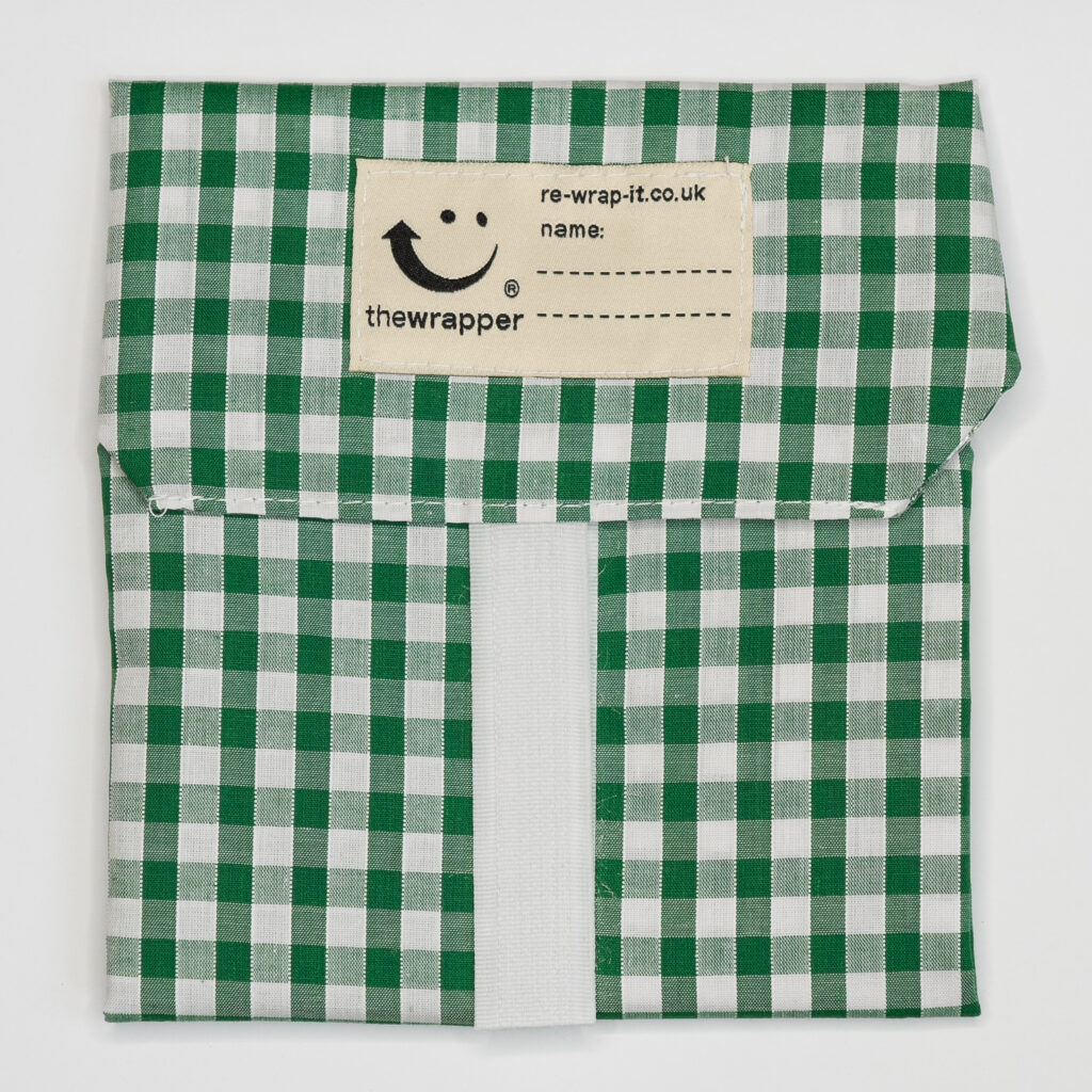 Re-Wrap-It Green Check Reusable Sandwich Wrapper. Made in Scotland.